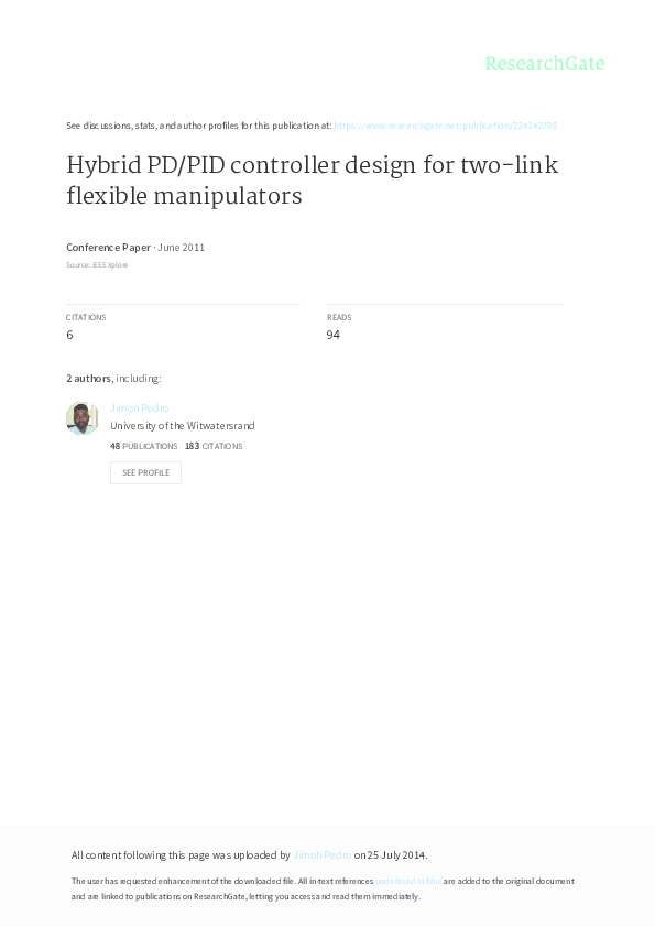 Pdf Hybrid Pdpid Controller Design For Two Link Flexible Manipulators 