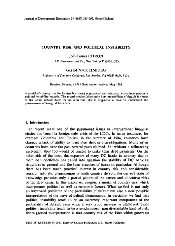 (PDF) Country risk and political instability