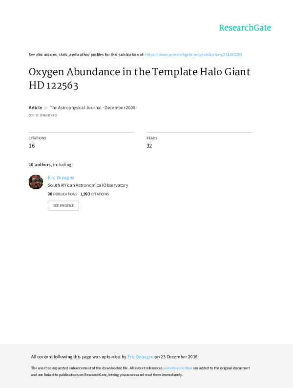 (PDF) Oxygen Abundance in the Template Halo Giant HD 122563