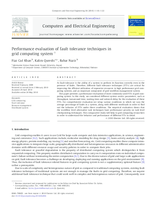 (PDF) Performance evaluation of fault tolerance techniques in grid computing system