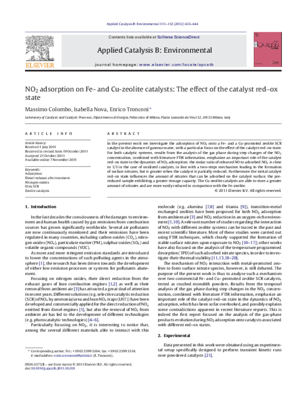 (PDF) NO2 adsorption on Fe-and Cu-zeolite catalysts: The effect of the ...