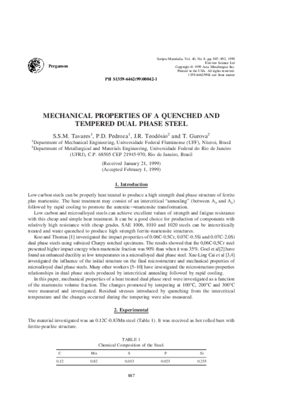 (PDF) Mechanical properties of a quenched and tempered dual phase steel