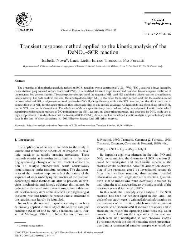 (PDF) Transient response method applied to the kinetic analysis of the DeNOx-SCR reaction