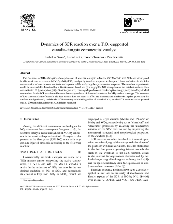 (PDF) Dynamics of SCR reaction over a TiO2-supported vanadia-tungsta ...