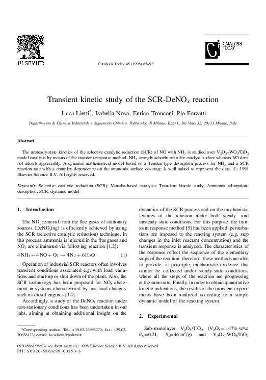 (PDF) Transient kinetic study of the SCR-DeNOx reaction