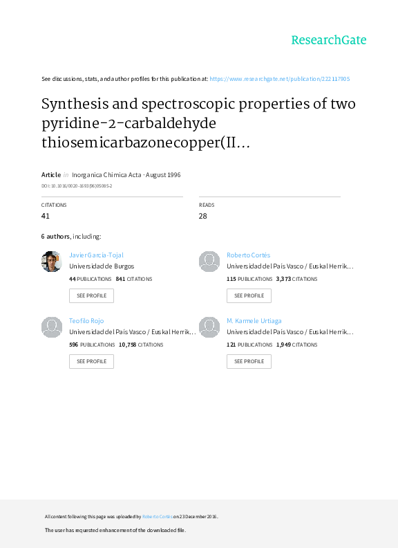 (PDF) Synthesis and spectroscopic properties of two pyridine-2-carbaldehyde ...