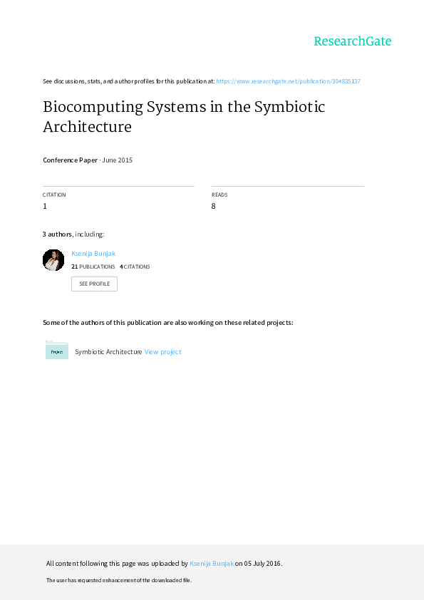 (PDF) Biocomputing Systems in the Symbiotic Architecture
