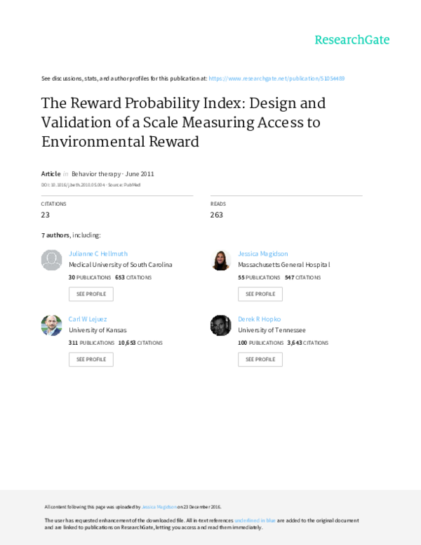 (PDF) The Reward Probability Index: Design and Validation of a Scale ...