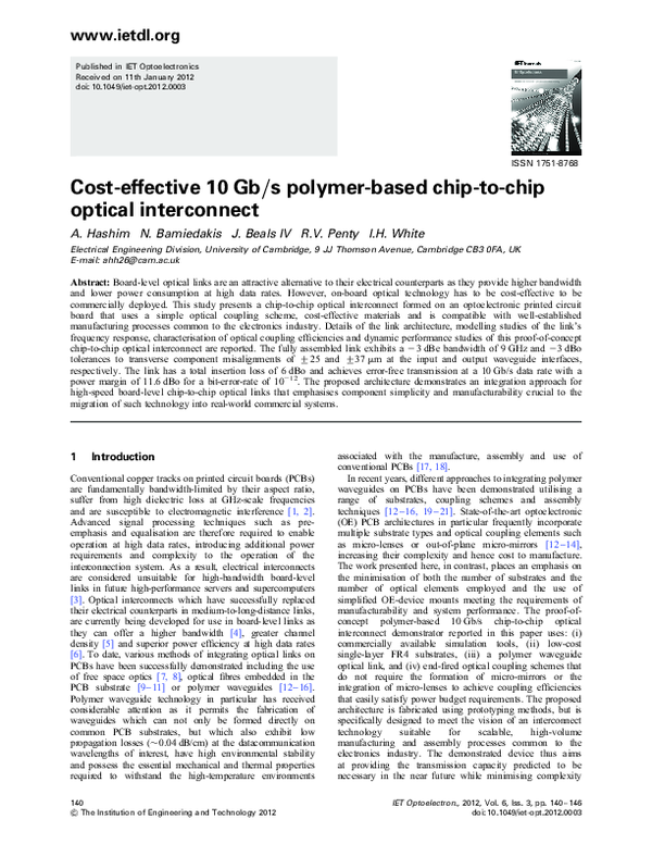 (PDF) Cost-effective 10 Gb/s polymer-based chip-to-chip optical ...