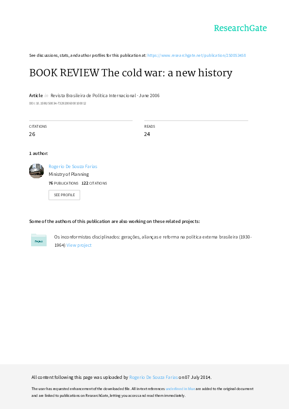 (PDF) Review of The cold war: a new history