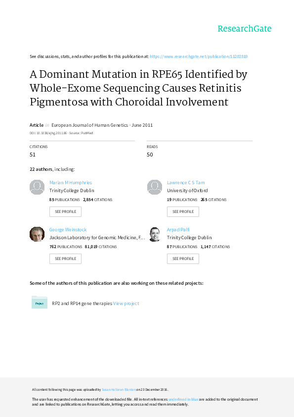 (PDF) A dominant mutation in RPE65 identified by whole-exome sequencing ...