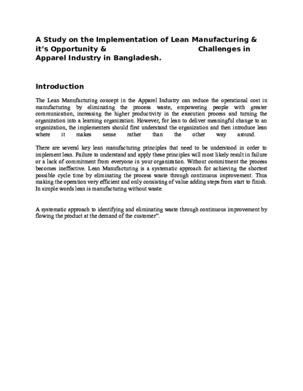 (DOC) A Study on the Implementation of Lean Manufacturing & it's ...