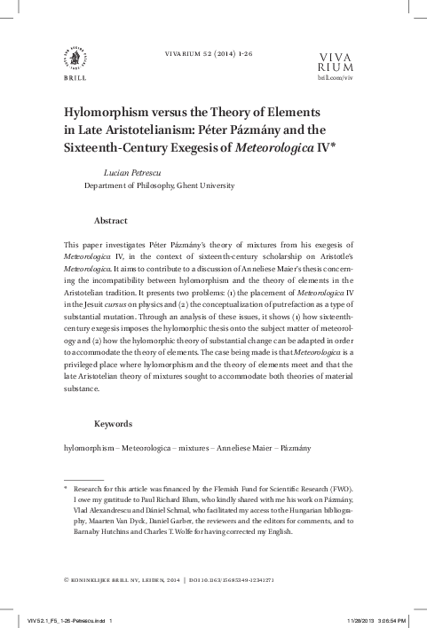 (PDF) Hylomorphism versus the Theory of Elements in Late ...