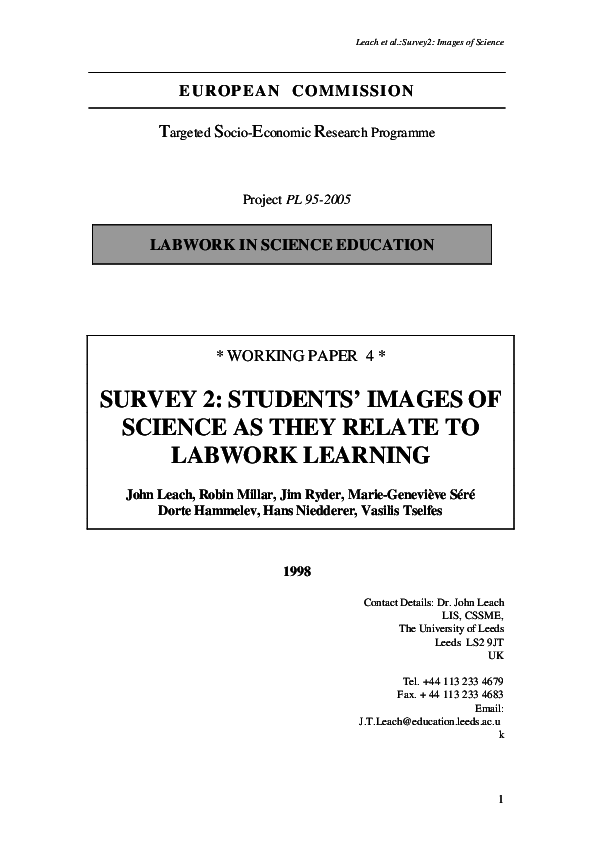 (PDF) Survey 2: students¡ images of science as they relate to labwork ...
