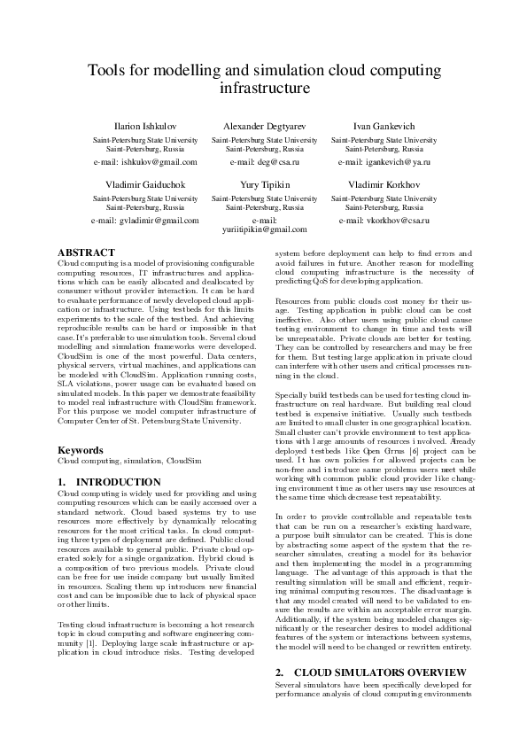 (PDF) Tools for modelling and simulation cloud computing infrastructure