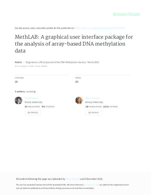 Pdf Methlab A Graphical User Interface Package For The Analysis Of Array Based Dna