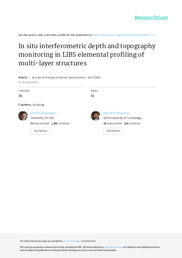 (PDF) In situ interferometric depth and topography monitoring in LIBS ...