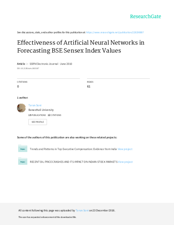 (PDF) Effectiveness of Artificial Neural Networks in Forecasting BSE Sensex Index Values