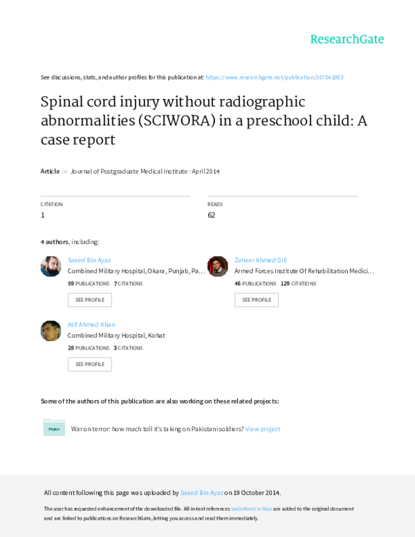 (PDF) Spinal cord injury without radiographic abnormality (SCIWORA) in ...