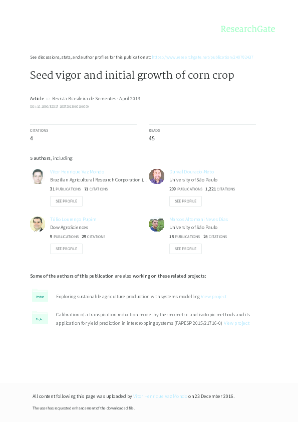(PDF) Seed vigor and initial growth of corn crop