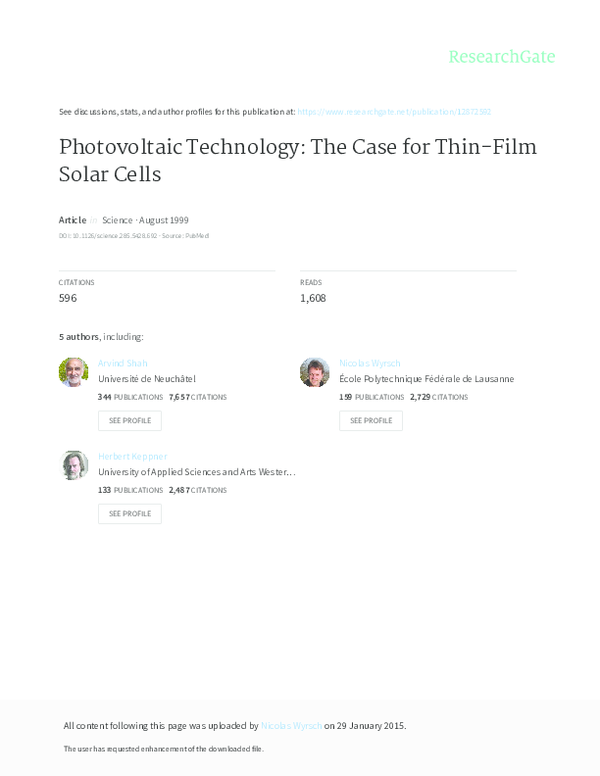 (PDF) Photovoltaic technology: the case for thin-film solar cells