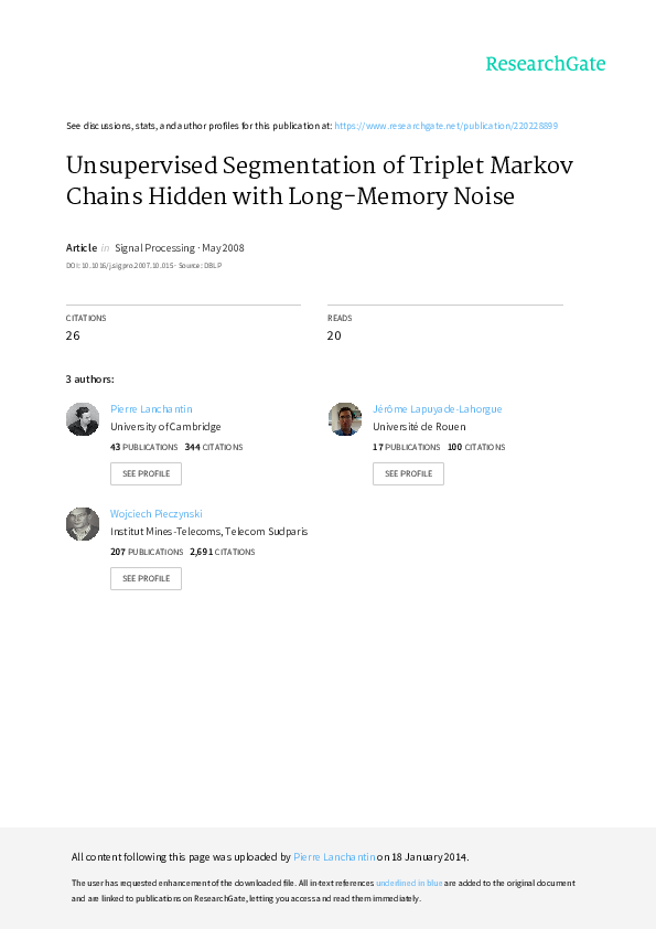 (PDF) Unsupervised segmentation of triplet Markov chains hidden with long-memory noise