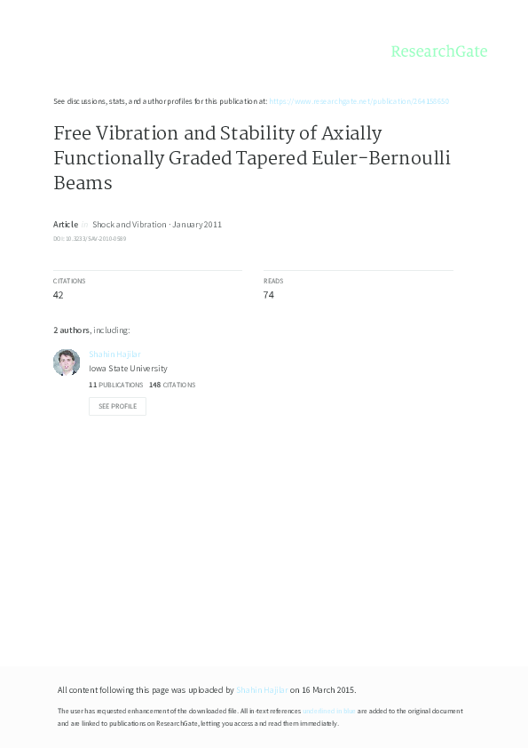 (PDF) Free vibration and stability of axially functionally graded tapered Euler-Bernoulli beams