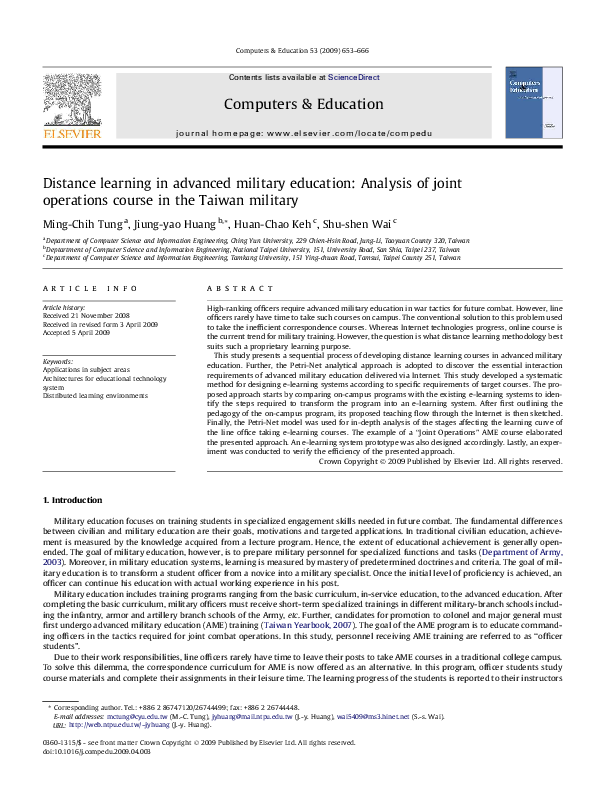 (PDF) Distance learning in advanced military education: Analysis of ...