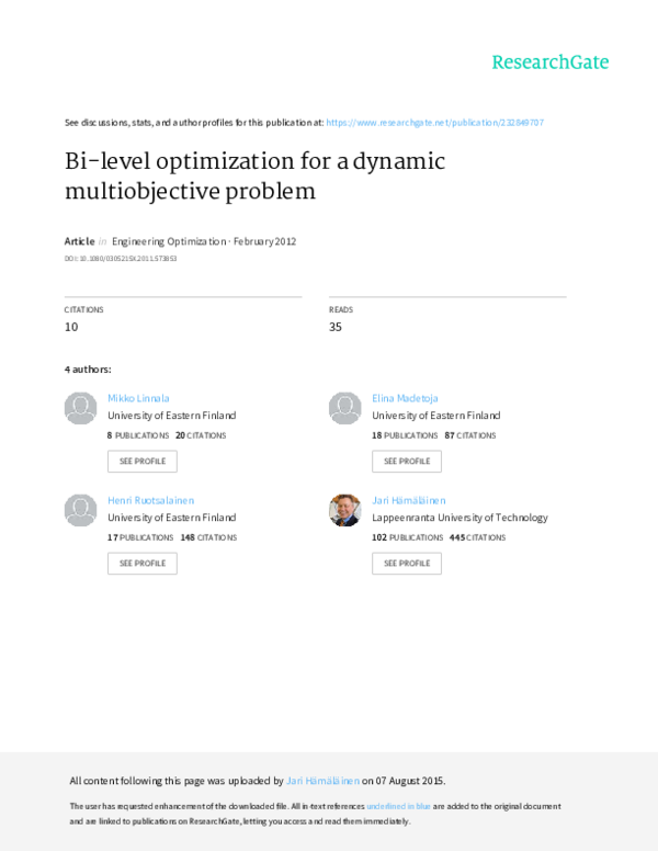 (PDF) Bi-level optimization for a dynamic multiobjective problem