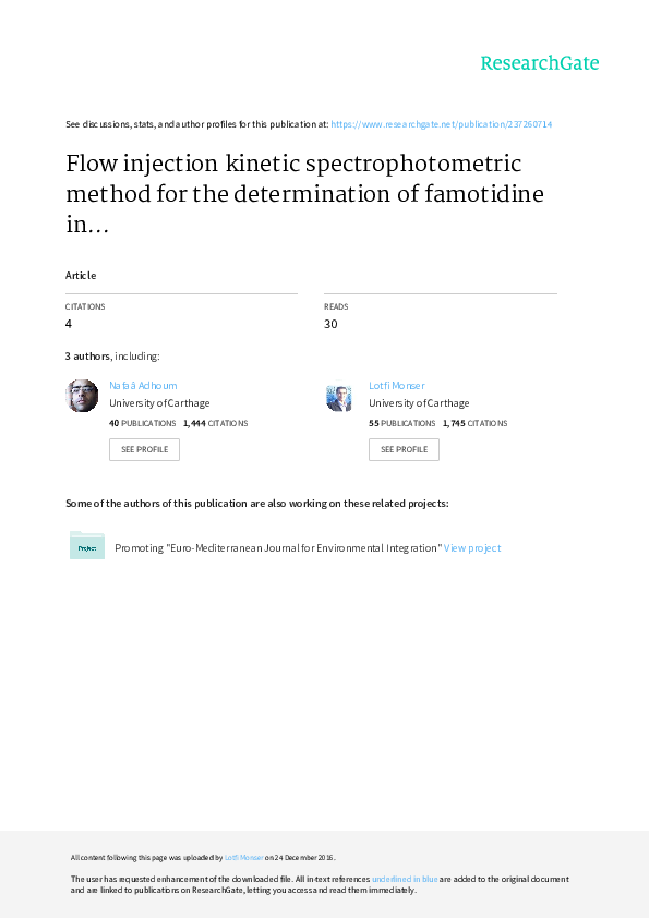 Pdf Flow Injection Kinetic Spectrophotometric Method For The Determination Of Trace Amounts Of