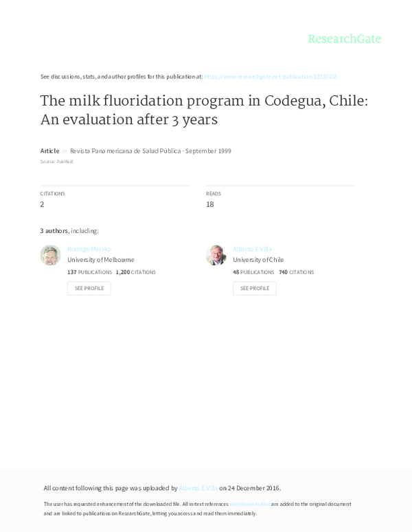 (PDF) The milk fluoridation program in Codegua, Chile: An evaluation ...
