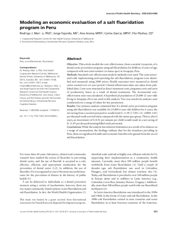 (PDF) Modeling an economic evaluation of a salt fluoridation program in ...