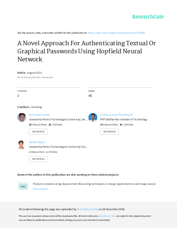 (PDF) A Novel Approach for Authenticating Textual or Graphical Passwords Using Hopfield Neural ...