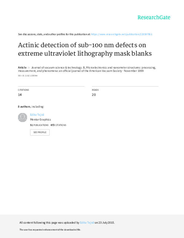 (PDF) Actinic detection of sub-100 nm defects on extreme ultraviolet ...