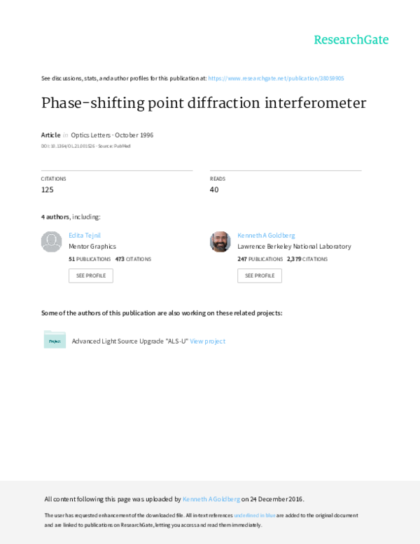 Pdf Phase Shifting Point Diffraction Interferometer