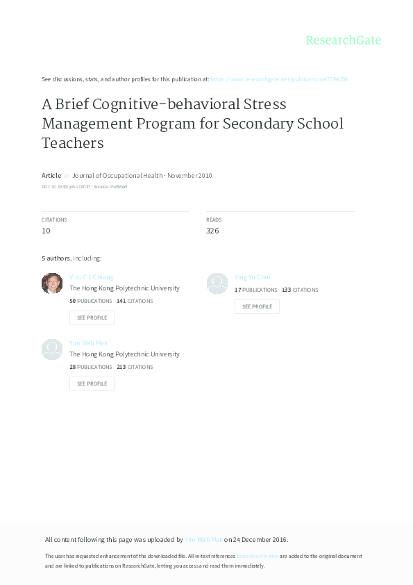 (PDF) A Brief Cognitive-behavioral Stress Management Program for ...