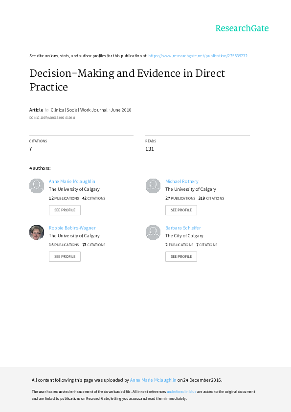 (PDF) Decision-Making and Evidence in direct practice