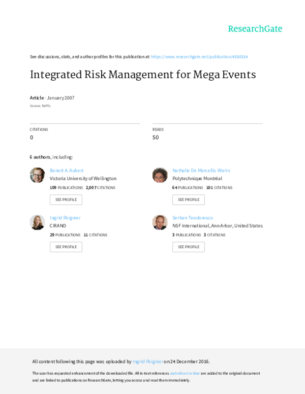 (PDF) Integrated Risk Management for Mega Events