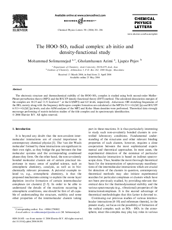 (PDF) The HOO-SO3 radical complex: ab initio and density-functional study