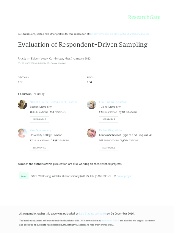 (PDF) Evaluation of respondent-driven sampling