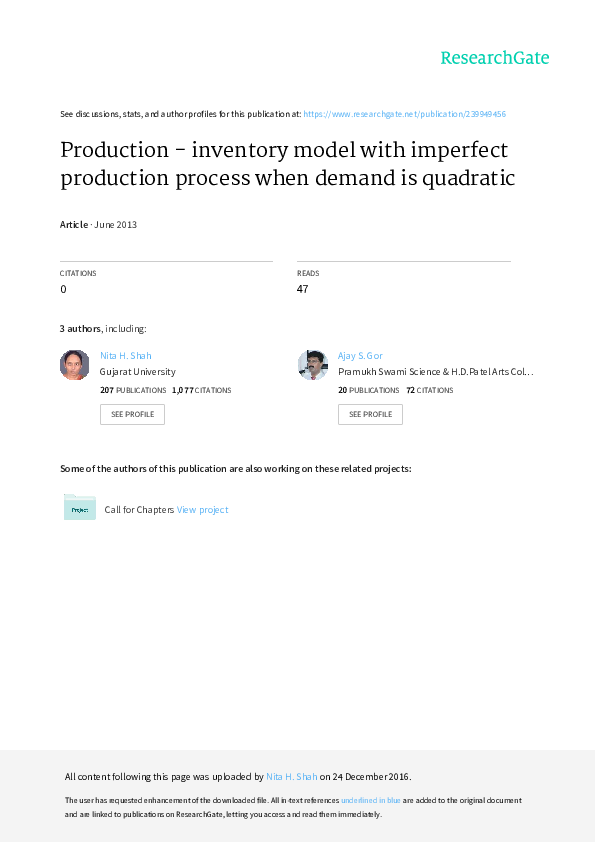 (PDF) Production - inventory model with imperfect production process ...