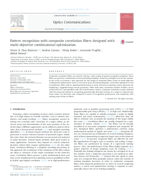Pdf Pattern Recognition With Composite Correlation Filters Designed From Noisy Training Images