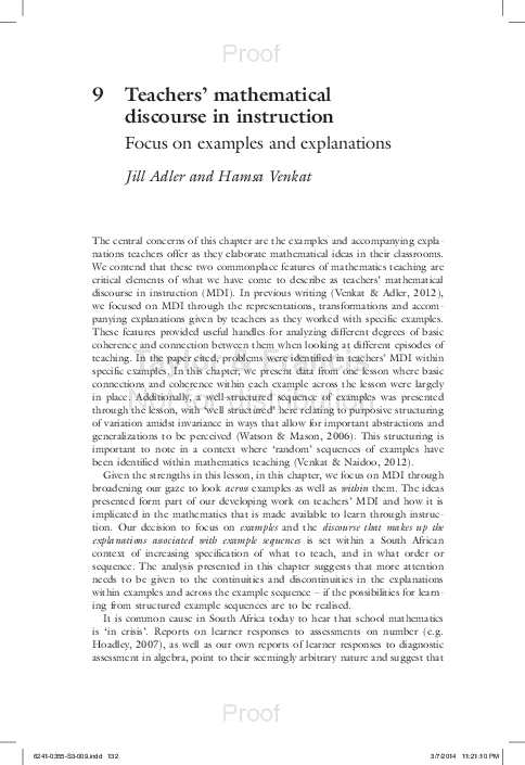 (PDF) Teachers’ mathematical discourse in instruction Focus on examples ...