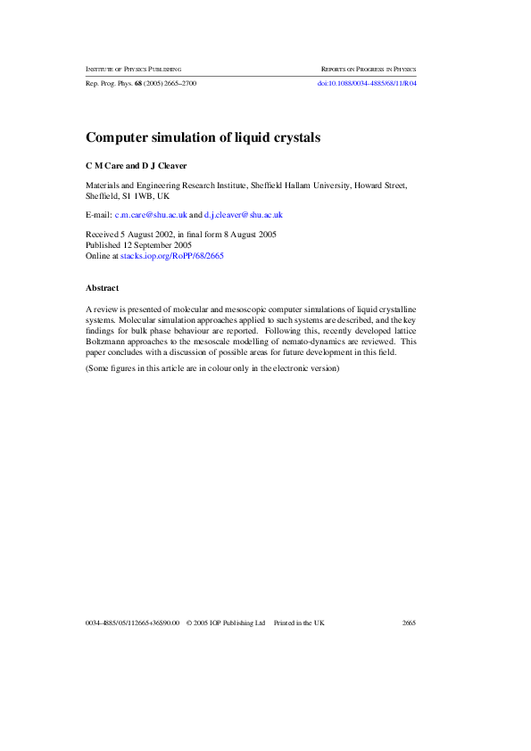 (PDF) Computer simulation of liquid crystal films
