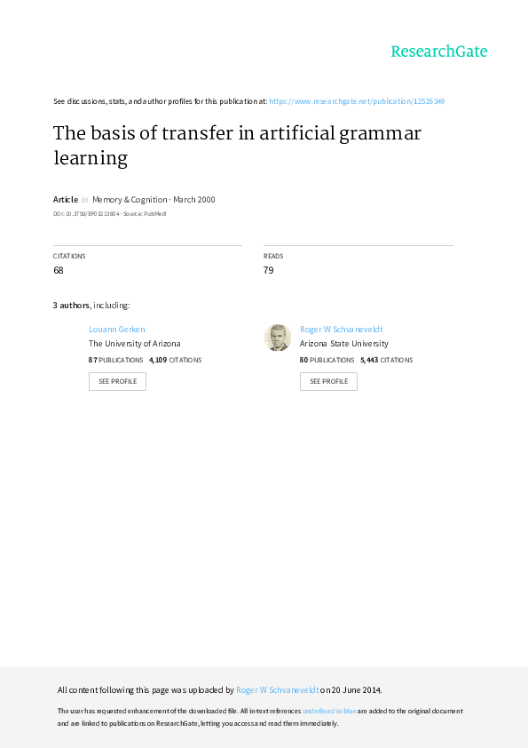 (PDF) The basis of transfer in artificial grammar learning