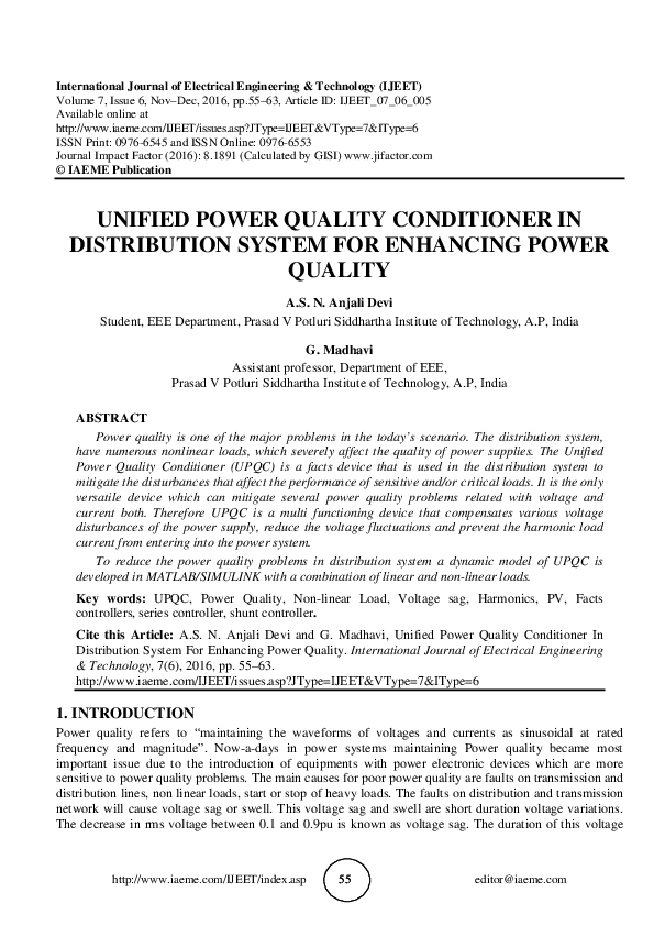 (PDF) UNIFIED POWER QUALITY CONDITIONER IN DISTRIBUTION SYSTEM FOR ...