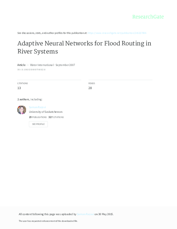 (PDF) Adaptive neural networks for flood routing in river systems