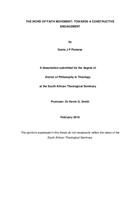 (PDF) THE WORD OF FAITH MOVEMENT: TOWARDS A CONSTRUCTIVE ENGAGEMENT