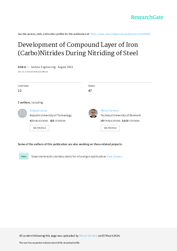 (PDF) Development of compound layer of iron (carbo) nitrides during ...
