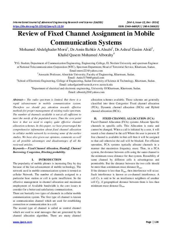 (PDF) Review of Fixed Channel Assignment in Mobile Communication Systems